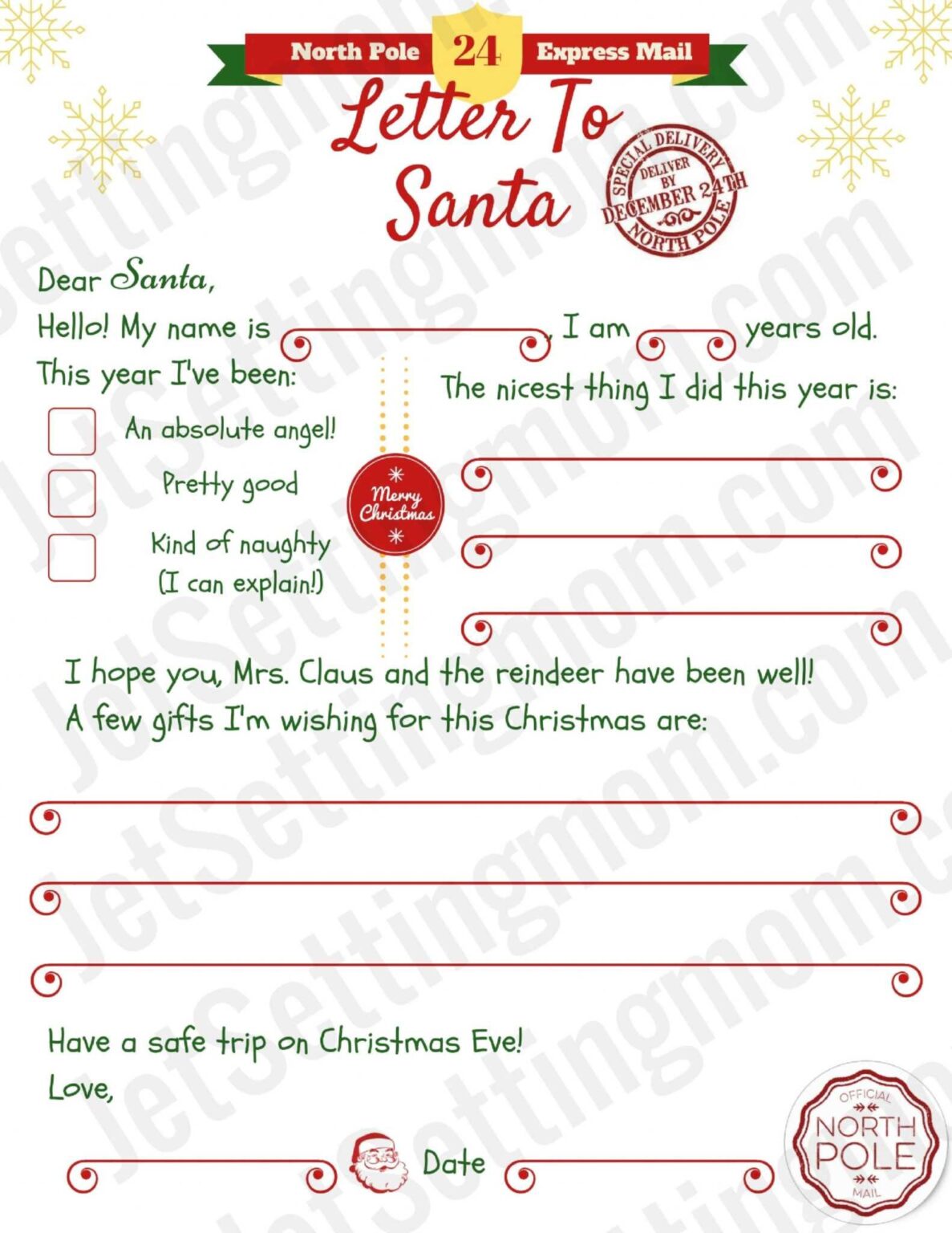 Free Printable Fill In Blank Letter From Santa Template - Elmo Coloring ...