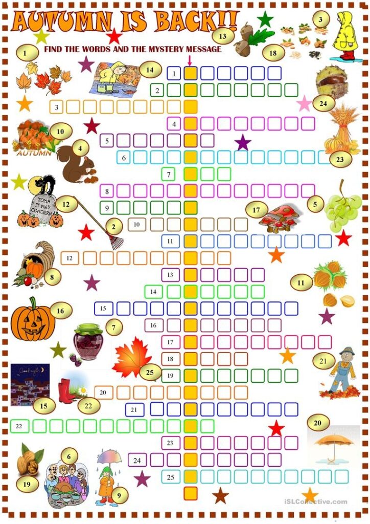 Fall Crossword Puzzle Printable - Elmo Coloring Sheets