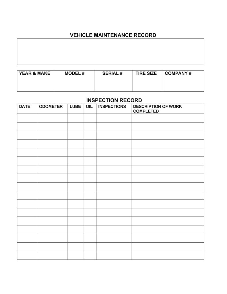 Printable Free Vehicle Maintenance Log Template - Elmo Coloring Sheets