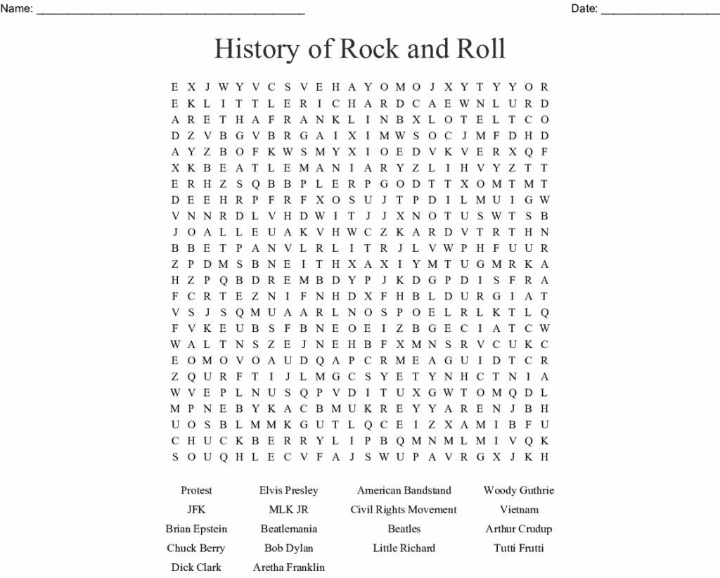 Rock And Roll Crossword Puzzles Printable - Elmo Coloring Sheets